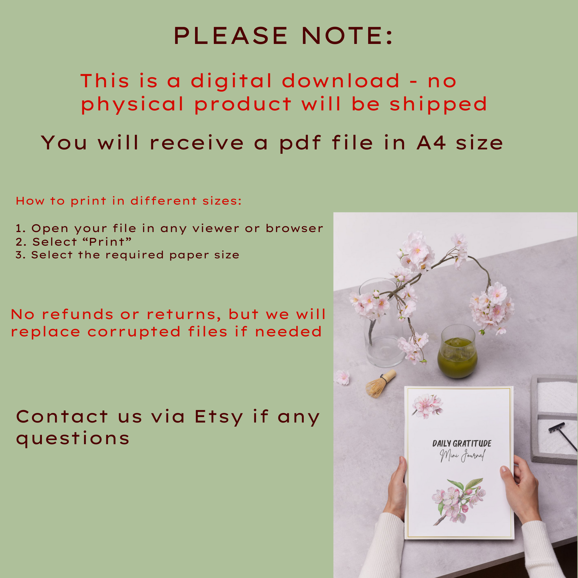 Cherry Blossom Bliss: Gratitude Mini Journal – Strawberry Mint Tea